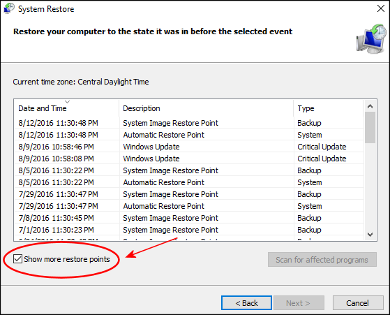 Reverting to a Restore Point